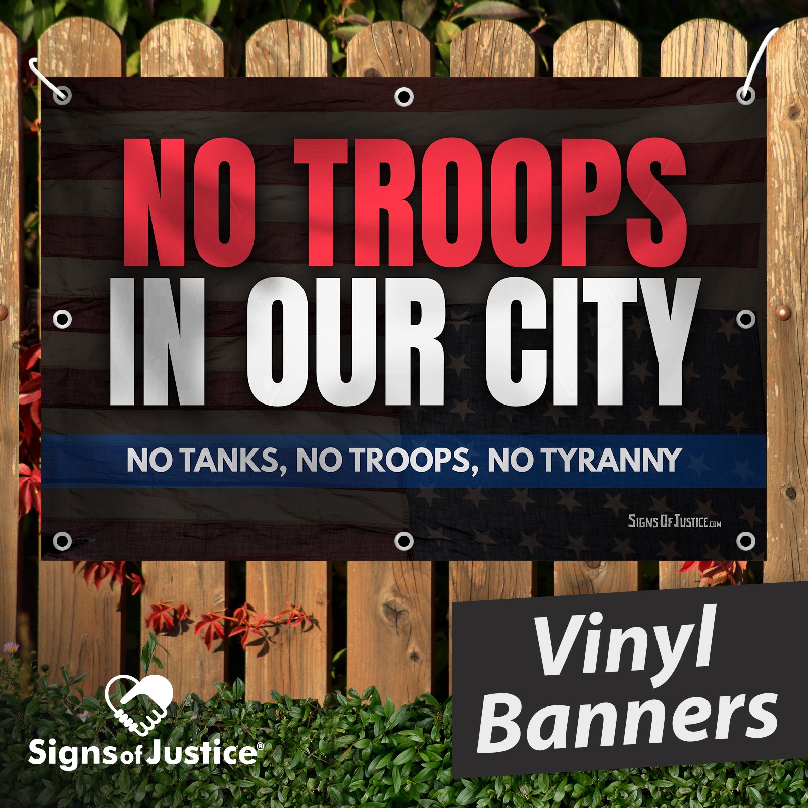 "No Troops" Vinyl Banner – Signs Of Justice