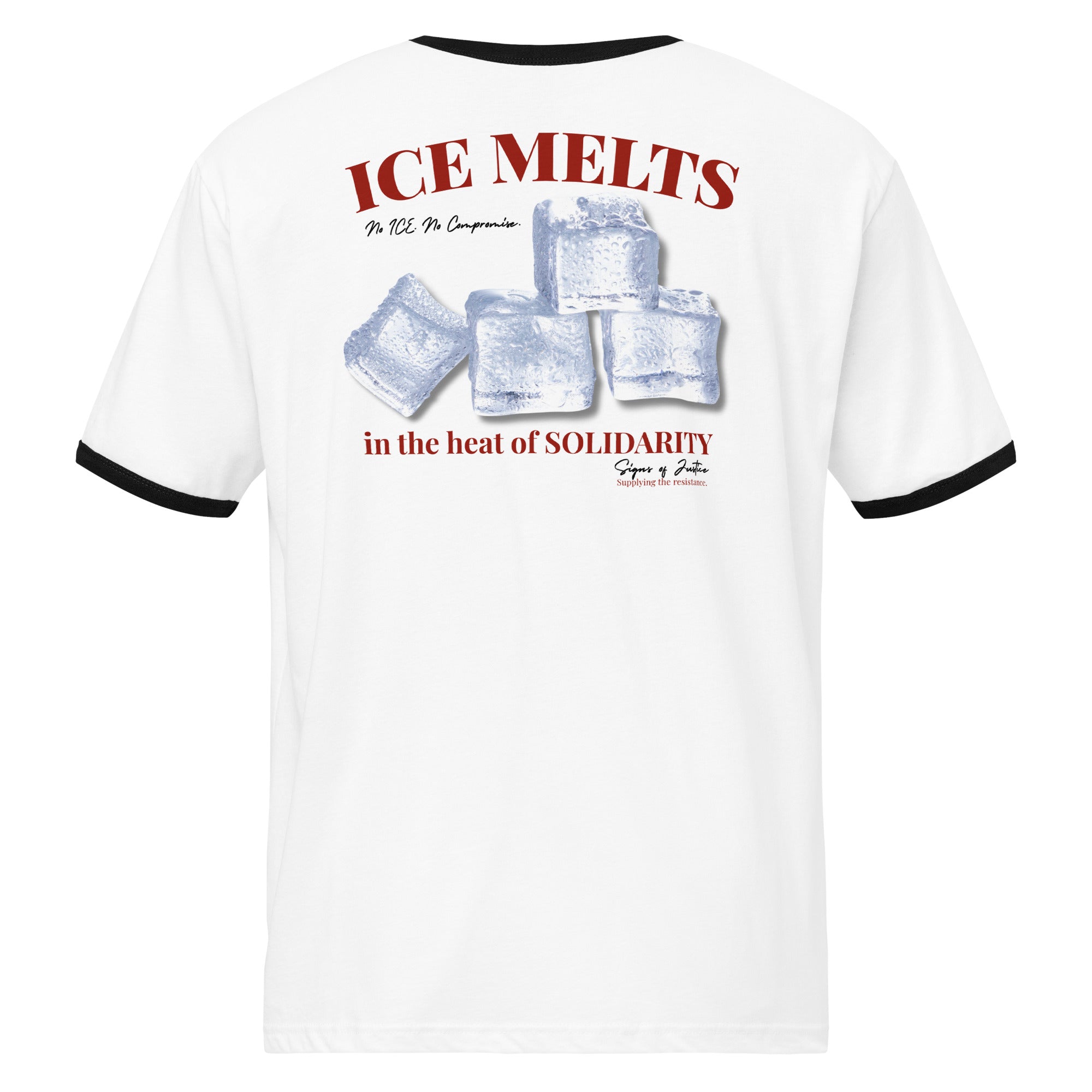 "No ICE" Unisex Ringer T-Shirt – Signs Of Justice