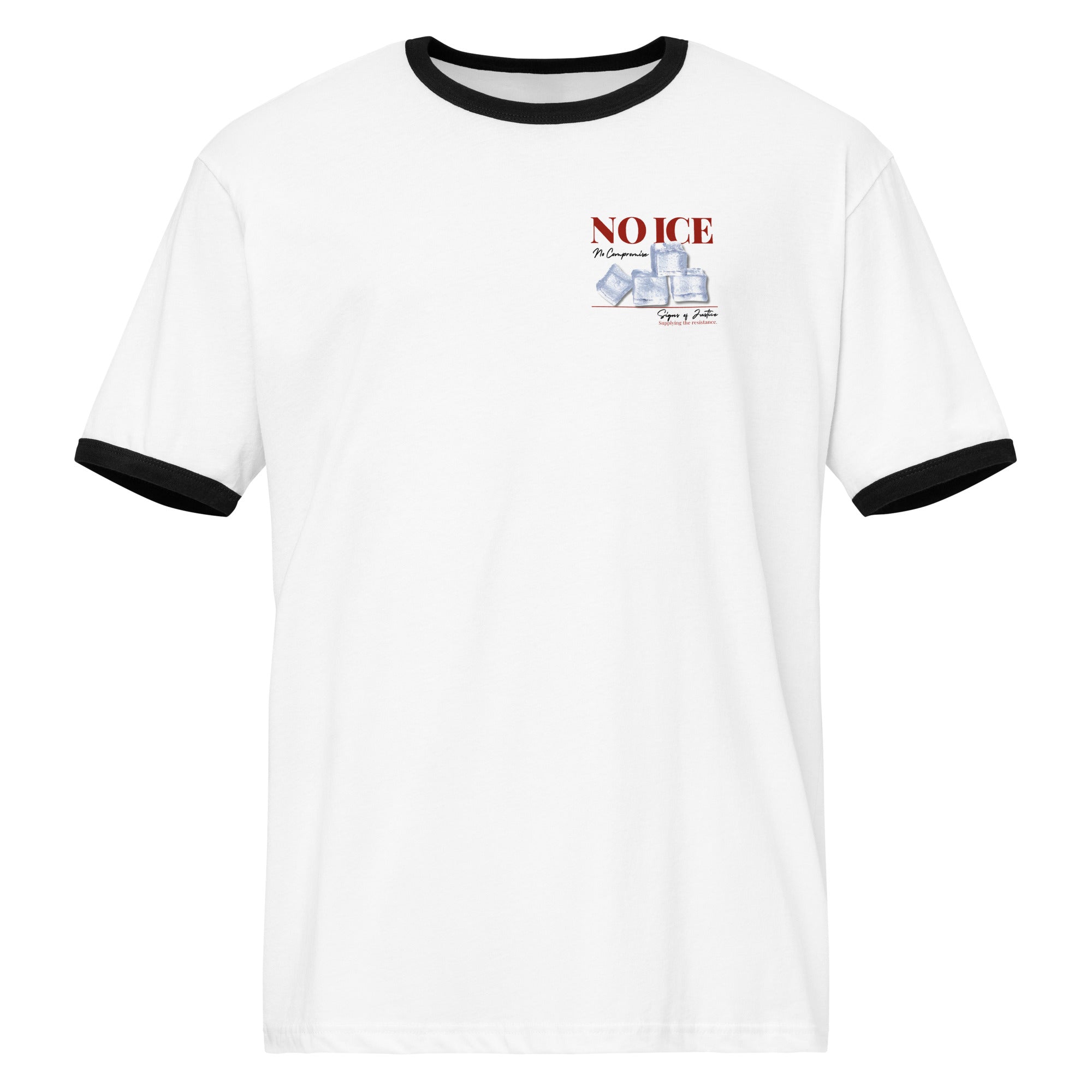 "No ICE" Unisex Ringer T-Shirt – Signs Of Justice